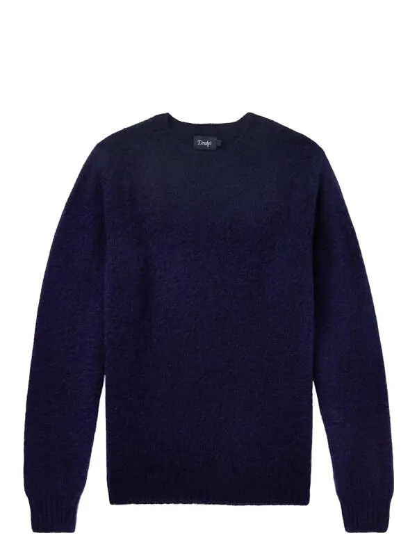 DRAKE'S Brushed Shetland Wool Sweater - Blue