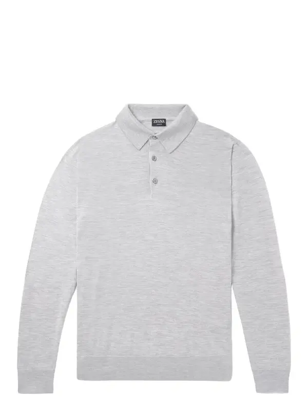 Zegna Cashmere And Silk-blend Polo Shirt - Gray