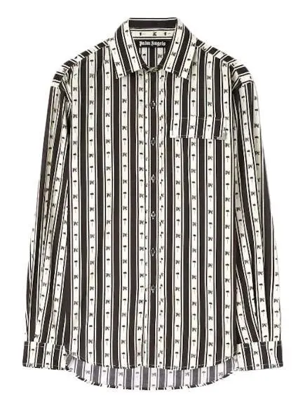 Palm Angels Stripes Monogram Shirt - Off White/black