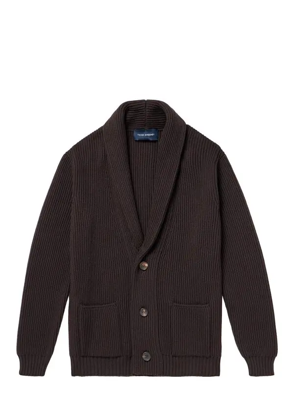 Thom Sweeney Shawl-collar Ribbed Merino Wool Cardigan - Brown