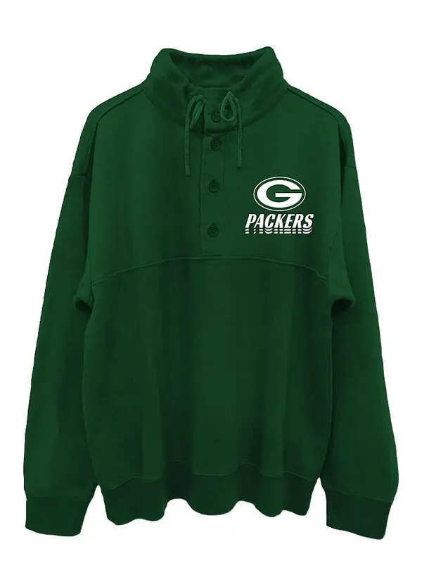 Junk Food Clothing Nfl Green Bay Packers Mock Neck Button Up - Hunter