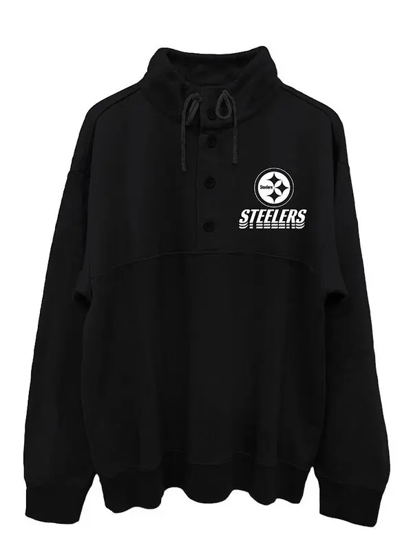Junk Food Clothing Nfl Pittsburgh Steelers Mock Neck Button Up - Black