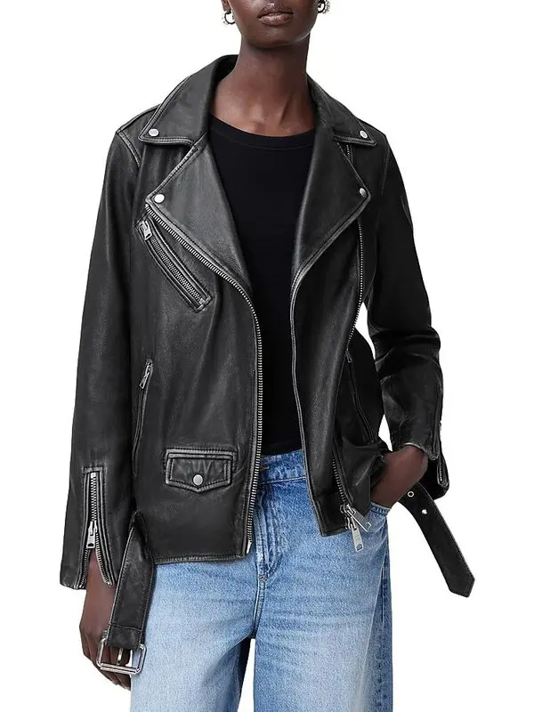 ALLSAINTS Billie Oversized Leather Biker Jacket - Black