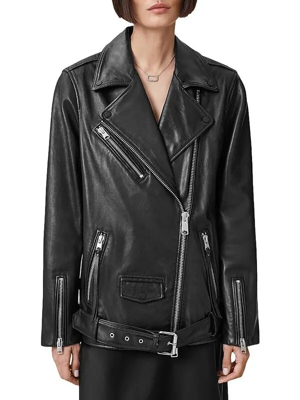 ALLSAINTS Billie Oversized Leather Biker Jacket - Black