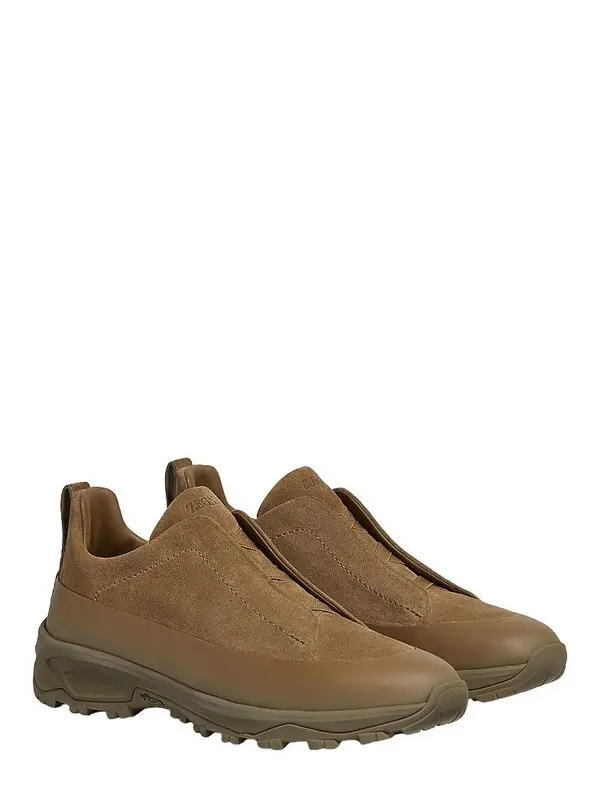 Zegna Suede Triple Stitch Monte Sneakers - Khaki