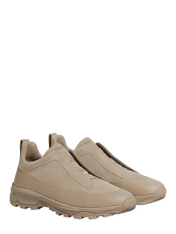 Zegna Suede Triple Stitch Monte Sneakers - Light Taupe