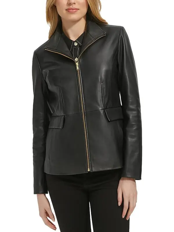 Cole Haan Leather Zip-up Jacket - Black