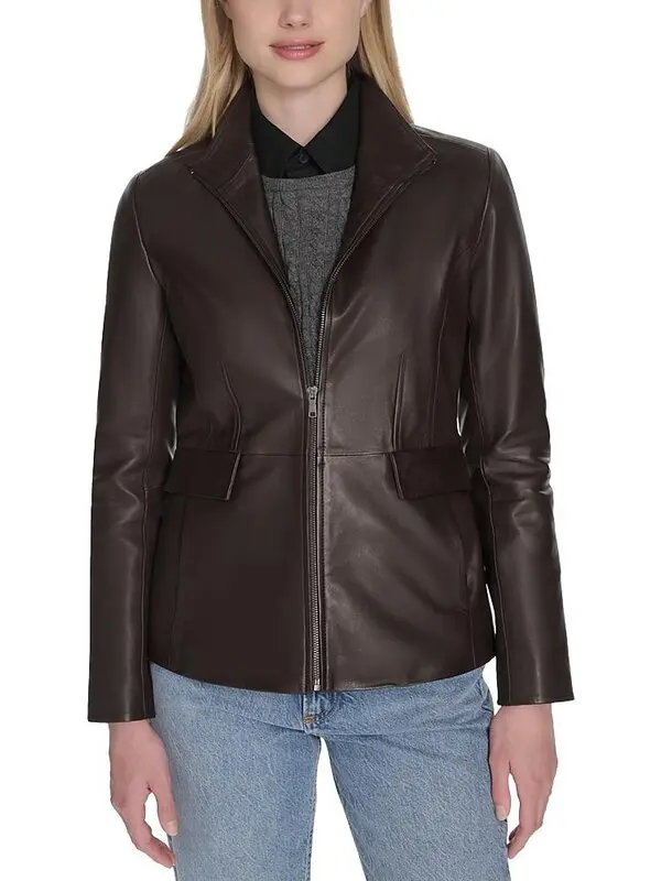 Cole Haan Leather Jacket - Dark Espresso