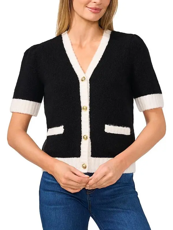CECE DUPRAZ Contrast Trim Cardigan - Rich Black