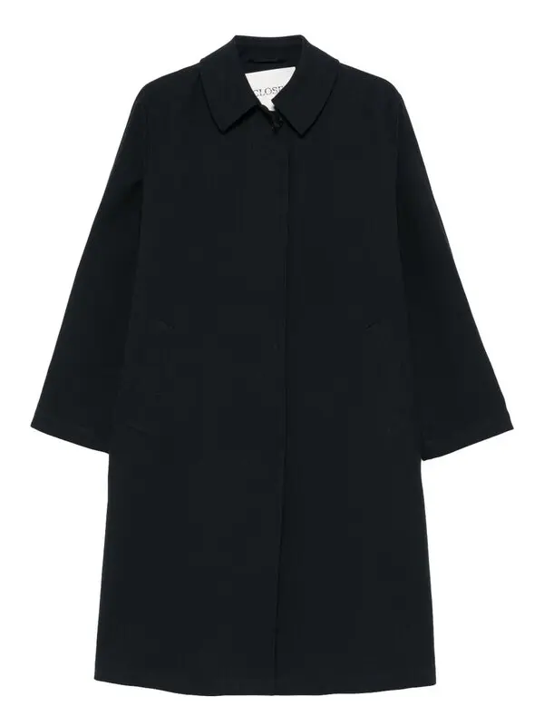 Closed Cotton Midi Coat - Blue