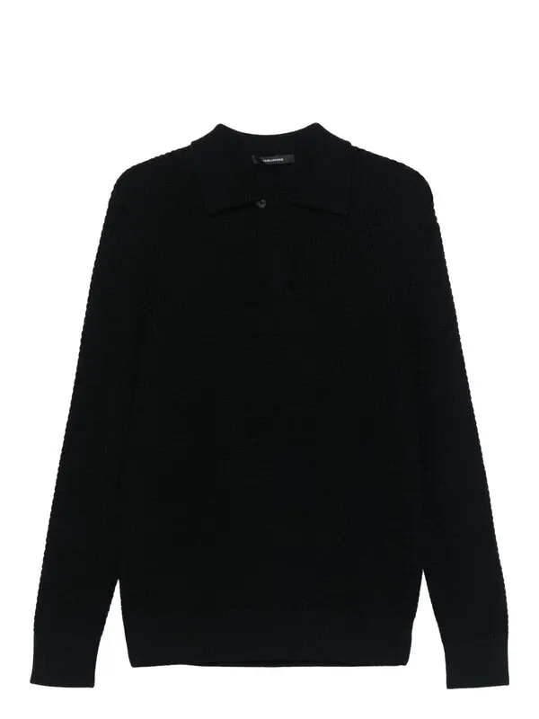 Tagliatore Ribbed-knit Polo Shirt - Black