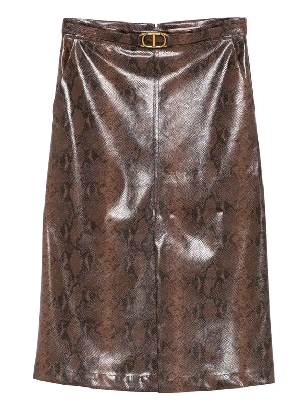 TWINSET Lizard-skin Effect Midi Skirt - Brown