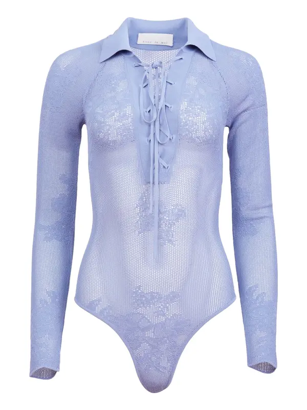 Fleur Du Mal Pointelle-knit Collared Bodysuit - Blue