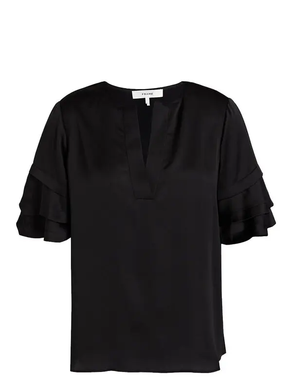 FRAME Ruffled Satin Blouse - Black