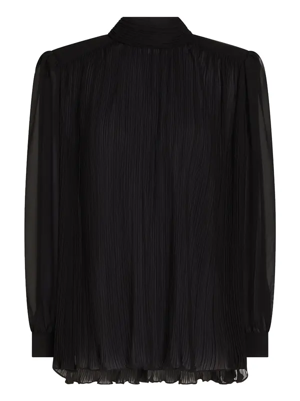 FRAME Plissé Chiffon Blouse - Black
