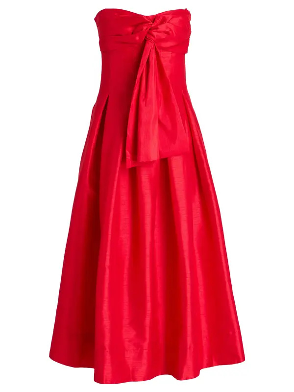 NICHOLAS Strapless Knotted Shantung Midi Dress - Red