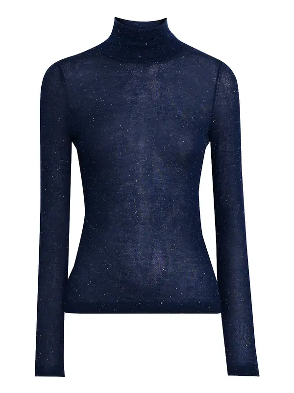 Autumn Cashmere Metallic Knitted Turtleneck Sweater - Navy