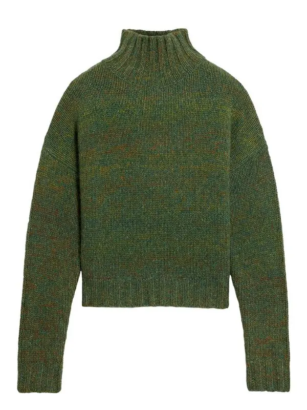 Autumn Cashmere Cropped Cashmere Turtleneck Sweater - Leaf Green