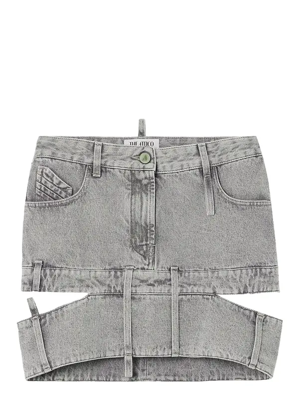 Attico Cutout Denim Mini Skirt - Light Gray
