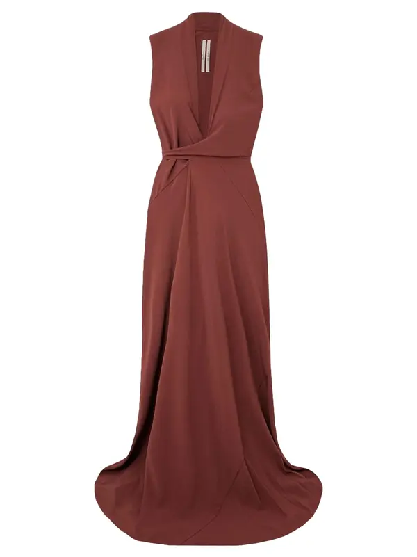 Rick Owens Draped Crepe De Chine Wrap Gown - Brown