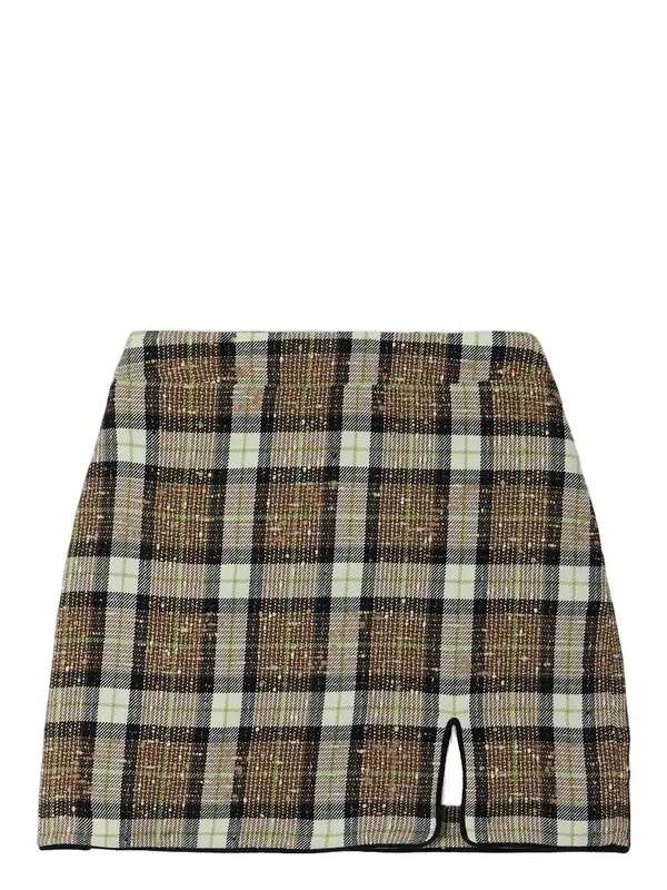 ROWEN ROSE Checked Tweed Mini Skirt - Taupe