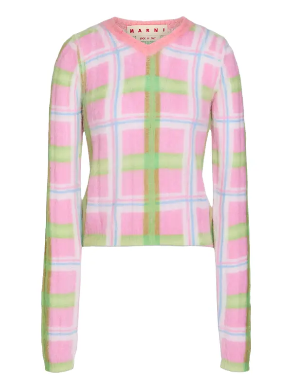 Marni Checked Knitted Sweater - Pink