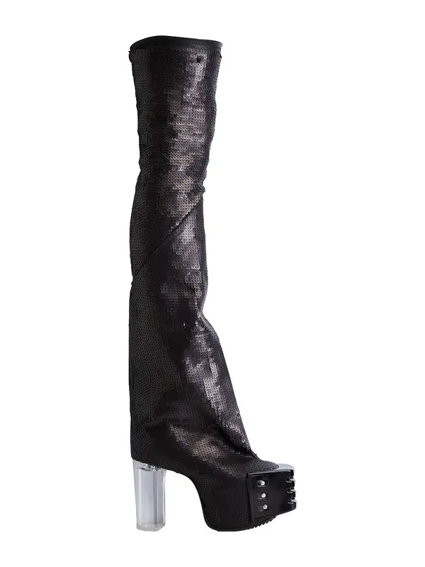 Rick Owens Grilled Sequined Thigh Boots - Black