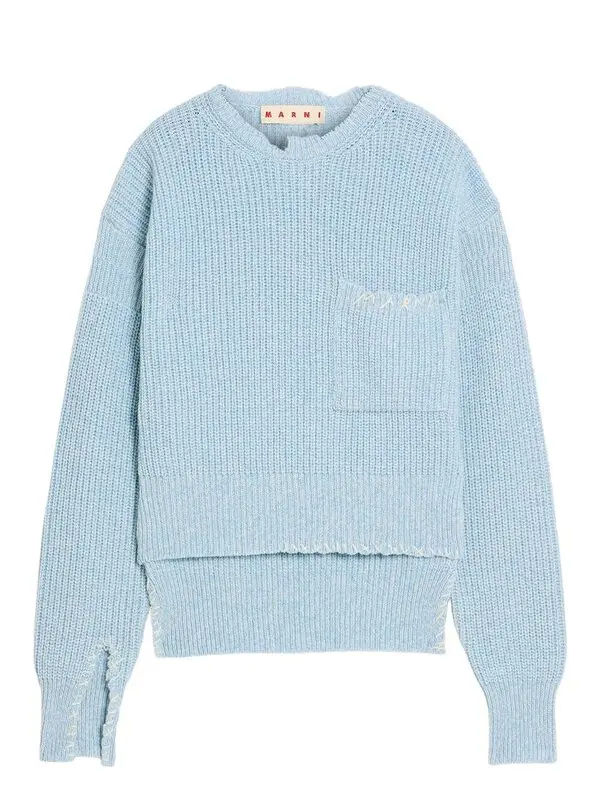 Marni Embroidered Ribbed Wool Sweater - Light Blue