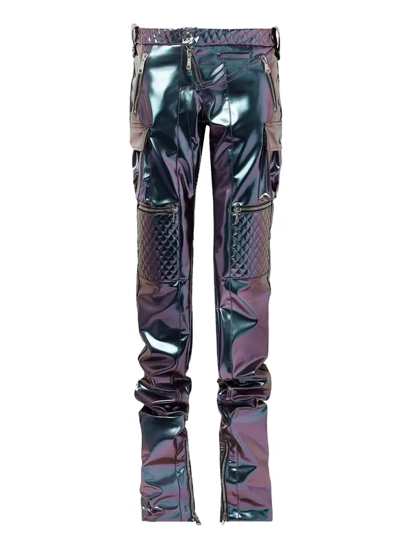 LAQUAN SMITH Quilted Iridescent Vinyl Skinny Pants - Violet
