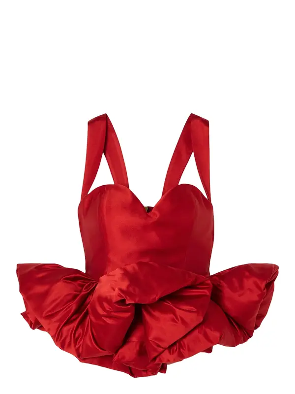 MISS SOHEE Duchesse Silk-blend Satin Peplum Top - Red