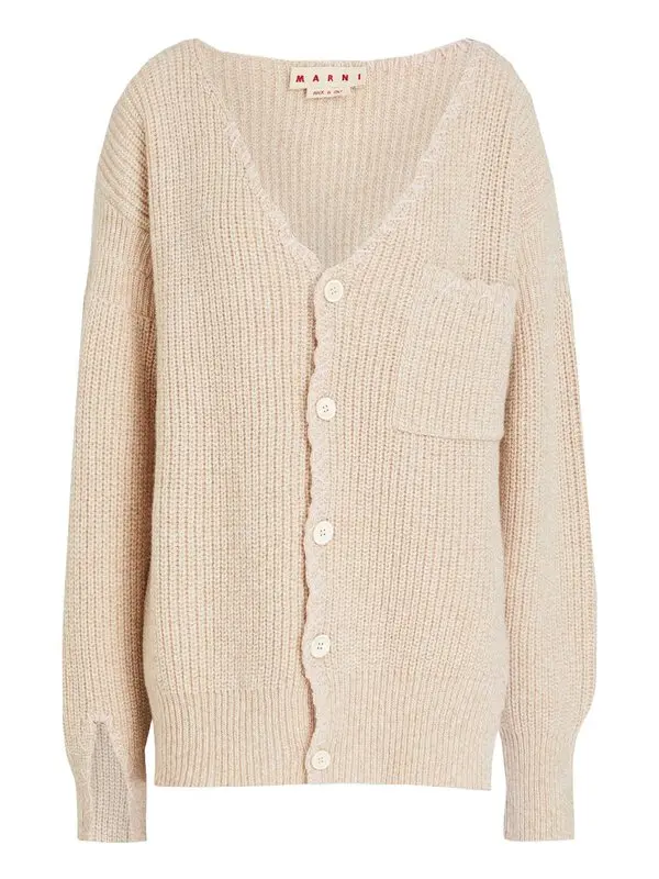 Marni Embroidered Ribbed Wool Cardigan - Neutral