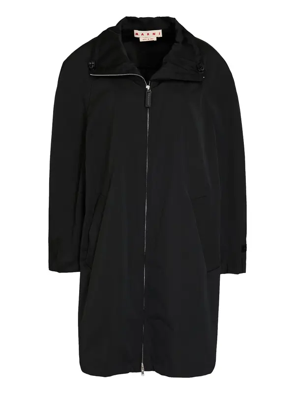 Marni Oversized Leather-trimmed Shell Raincoat - Black