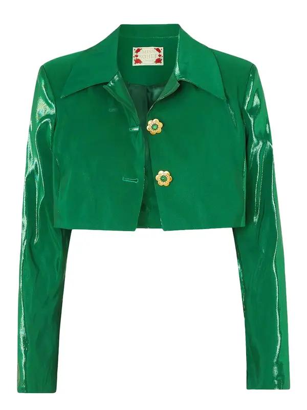 MISS SOHEE Cropped Embellished Metallic Silk Top And Jacket Set - Green