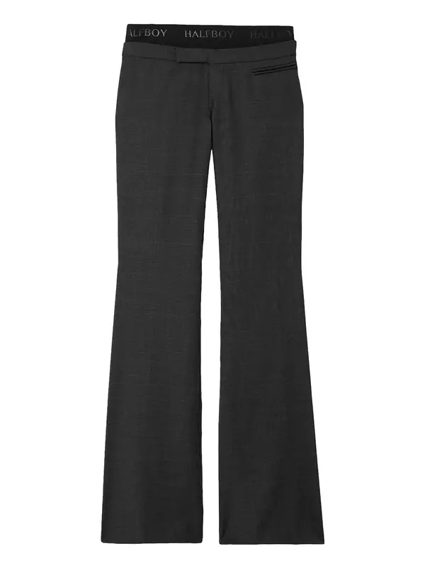 HALFBOY Layered Jacquard-trimmed Checked Wool Flared Pants - Anthracite
