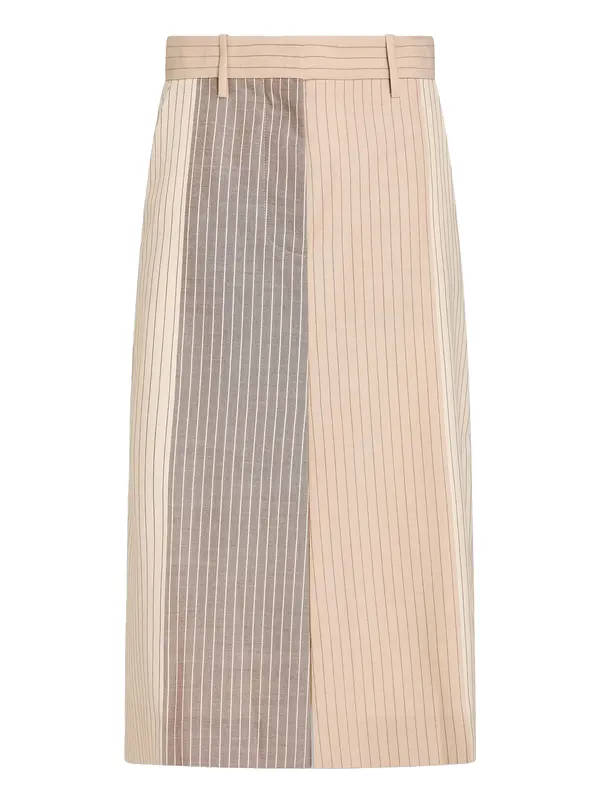 Marni Colorblock Pinstriped Wool Midi Skirt - Neutral