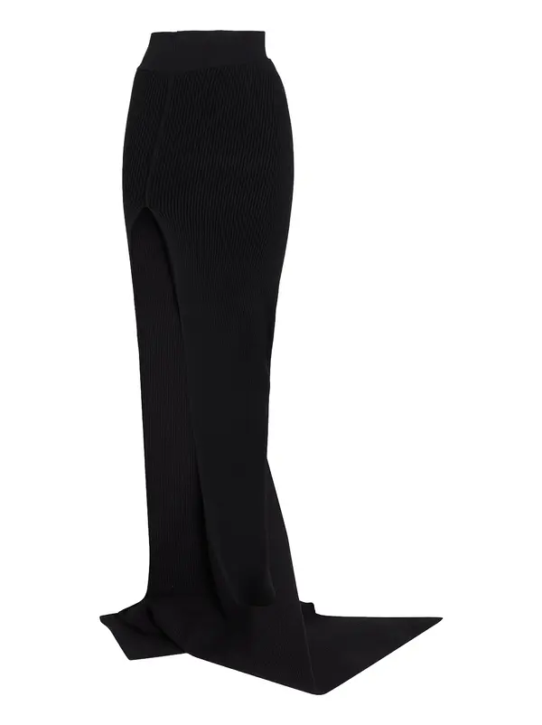 Rick Owens Asymmetric Ribbed Maxi Skirt - Black