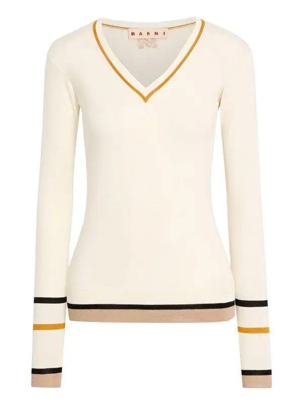Marni Striped Wool And Silk-blend Sweater - Ivory