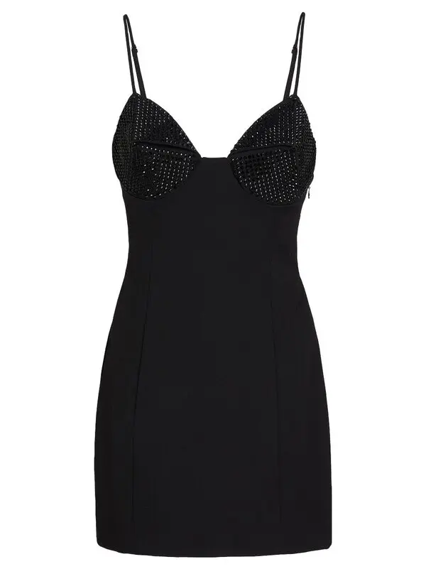 AREA Crystal-embellished Wool-blend Mini Dress - Black