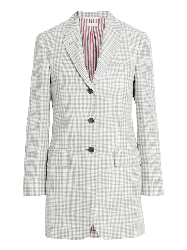 Thom Browne Checked Linen Blazer - Gray