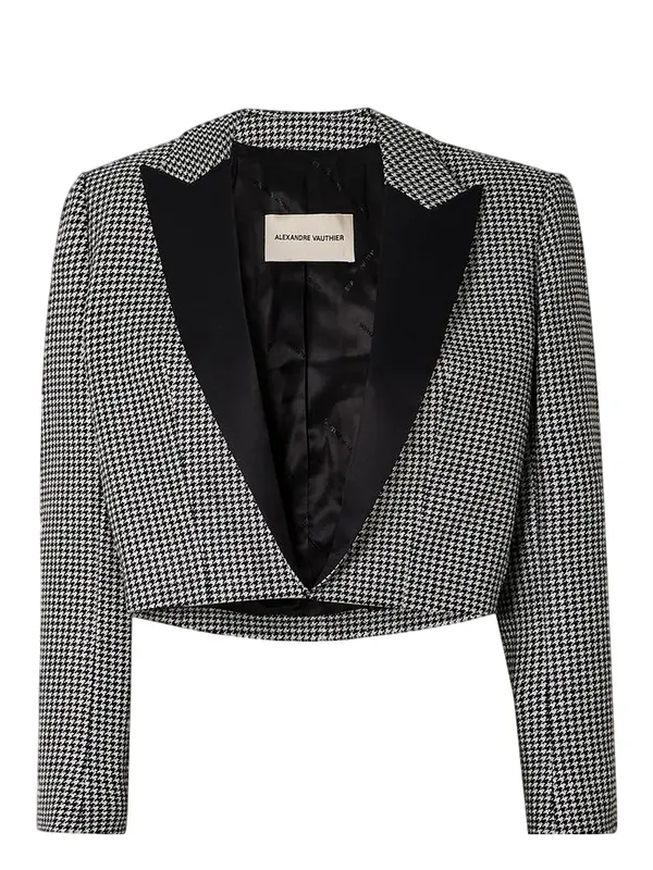 Alexandre Vauthier Cropped Houndstooth Wool-blend Blazer - Black