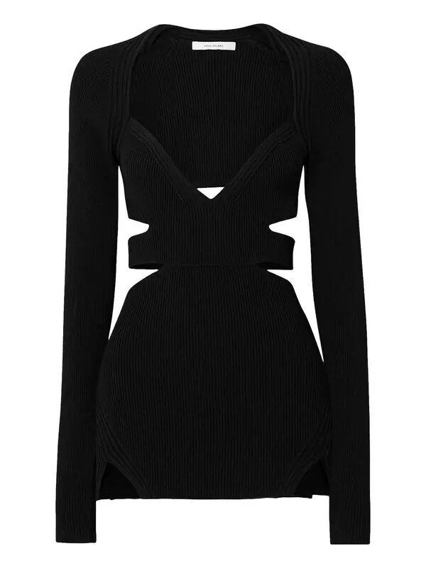NENSI DOJAKA Cutout Ribbed-knit Top - Black