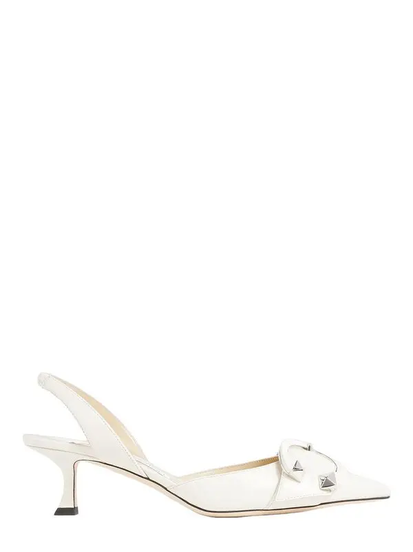 JIMMY CHOO Moni 50 Embellished Leather Slingback Mules - Ivory