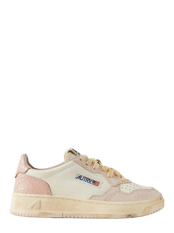 AUTRY Super Vintage Distressed Paneled Leather Sneakers - Blush