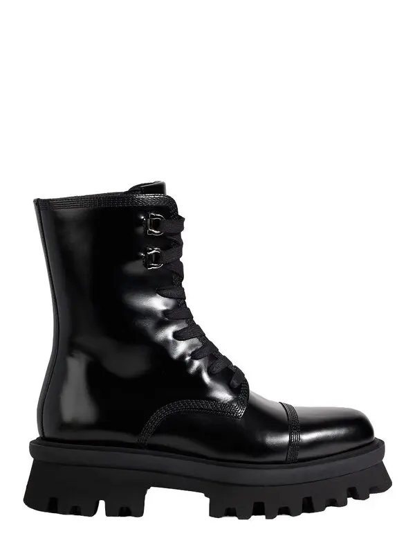 FERRAGAMO Kira Leather Combat Boots - Black