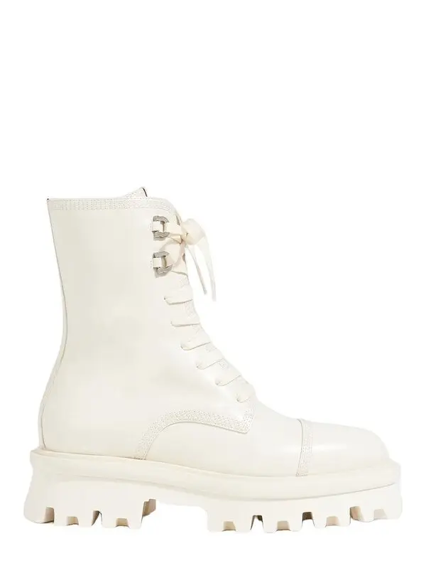 FERRAGAMO Kira Leather Combat Boots - Ivory