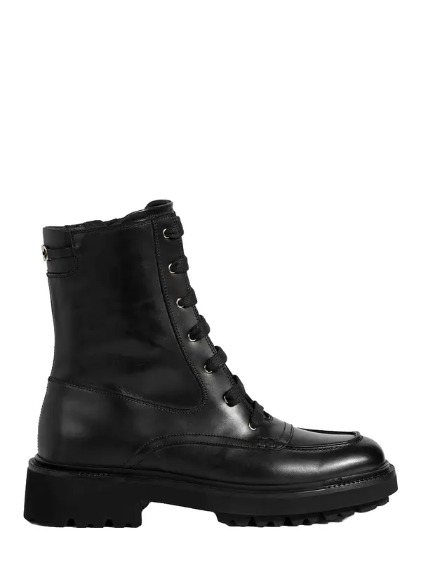 FERRAGAMO Orlando Leather Combat Boots - Black