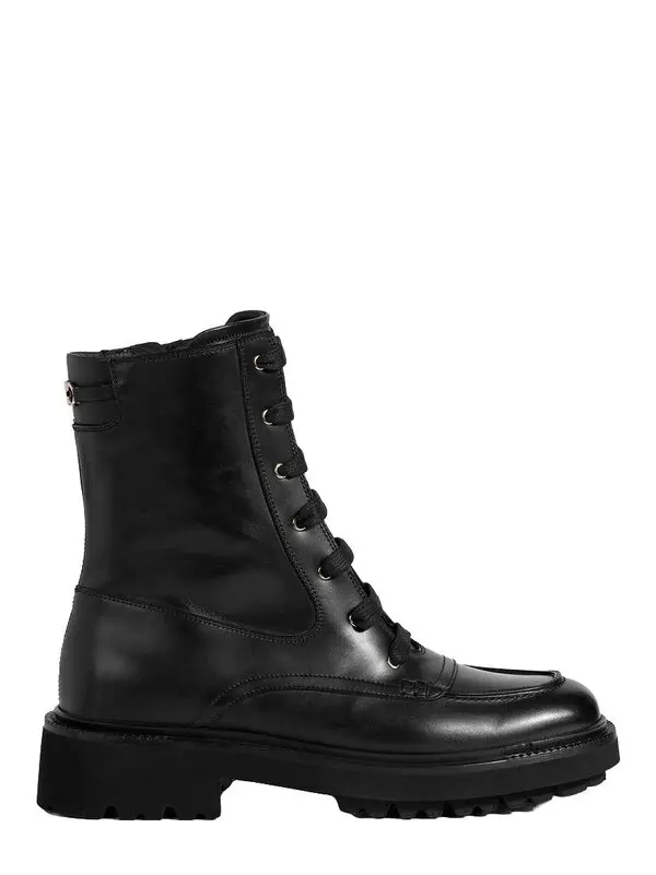 FERRAGAMO Orlando Leather Combat Boots - Black