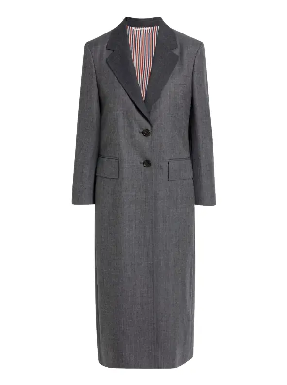 Thom Browne Wool Graine De Poudre Tailored Coat - Dark Gray