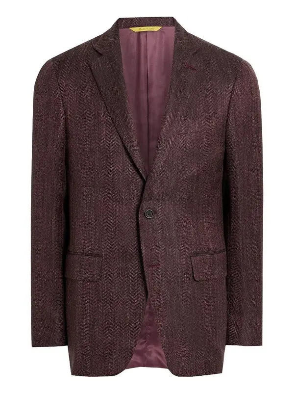 Canali Herringbone Wool, Silk, And Linen-blend Blazer - Grape