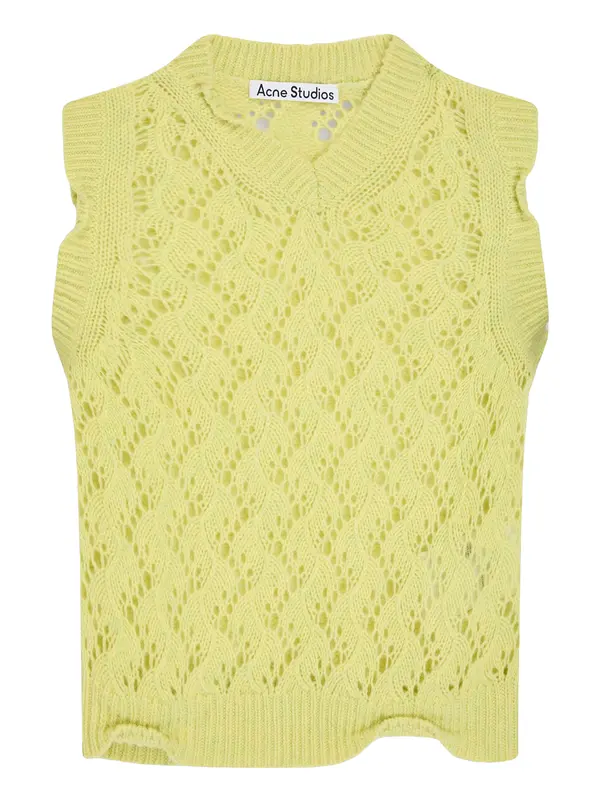 Acne Studios Cropped Pointelle-knit Wool Vest - Chartreuse